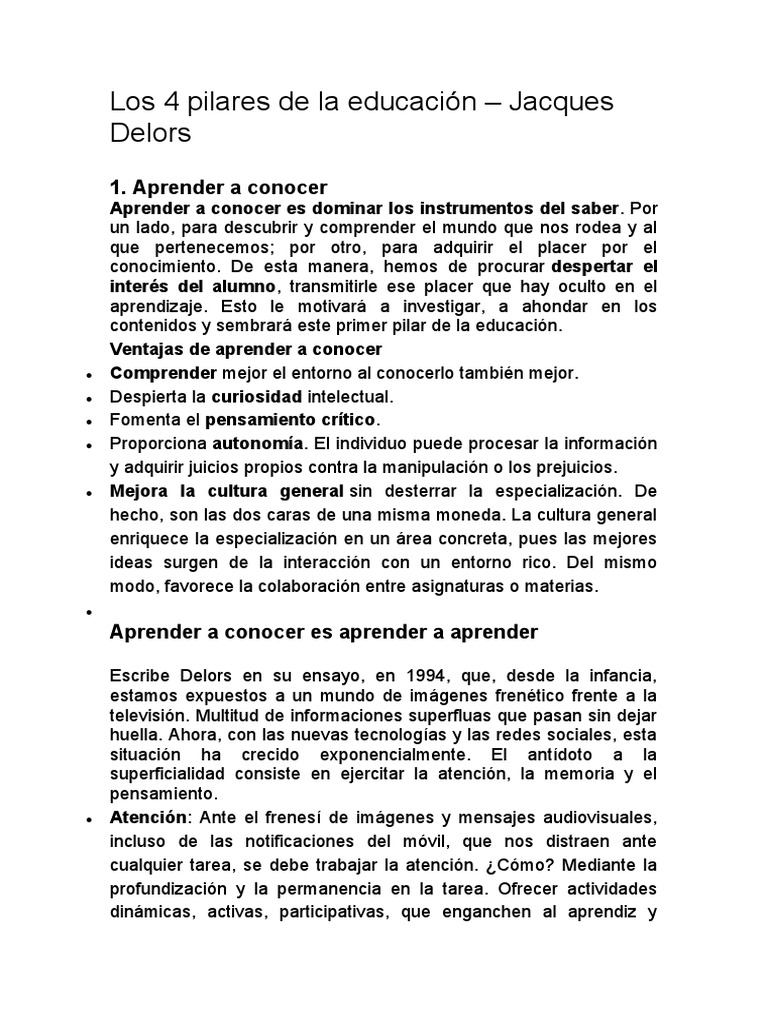Cuatro Pilares de la Educación | PDF | Aprendizaje | Conocimiento