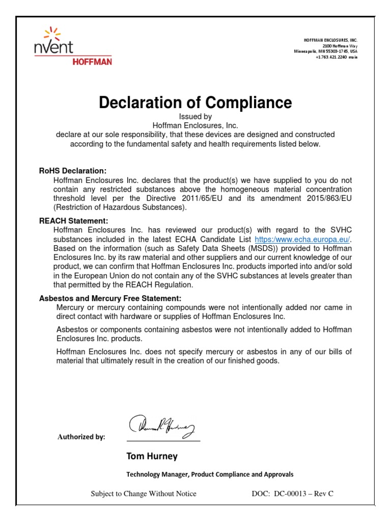 Declaration of Compliance (Certificate) Certificate-1 | PDF