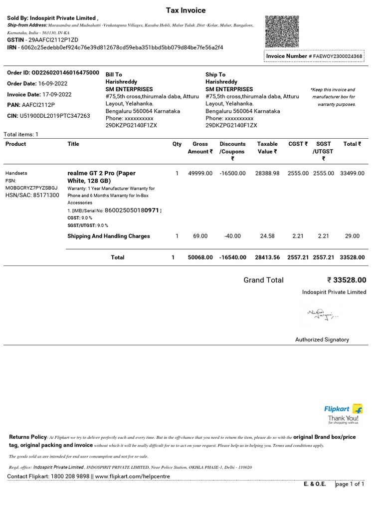 Realme GT 2 Pro (Paper White, 128 GB) : Keep This Invoice and ...
