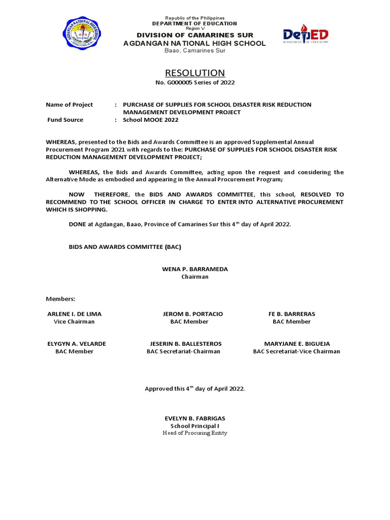 BAC-RESOLUTION Sample | PDF