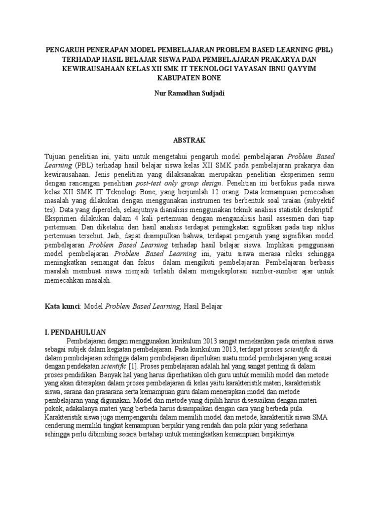 Jurnal PTK Pengaruh Penerapan Model Pembelajaran Problem Based Learning | PDF
