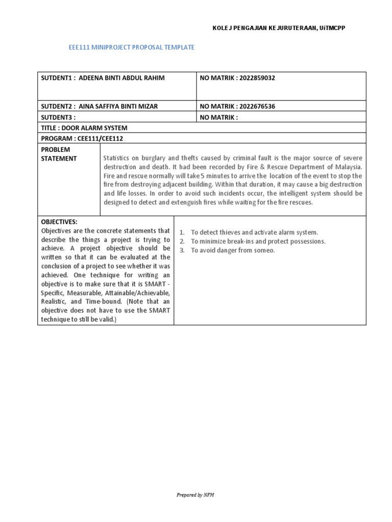 Eee111 Proposal Template | PDF | Security Alarm | Power Supply