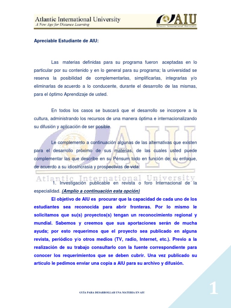 Guía para Desarrollar Una Materia en AIU-1 | PDF | Red mundial | Internet y web