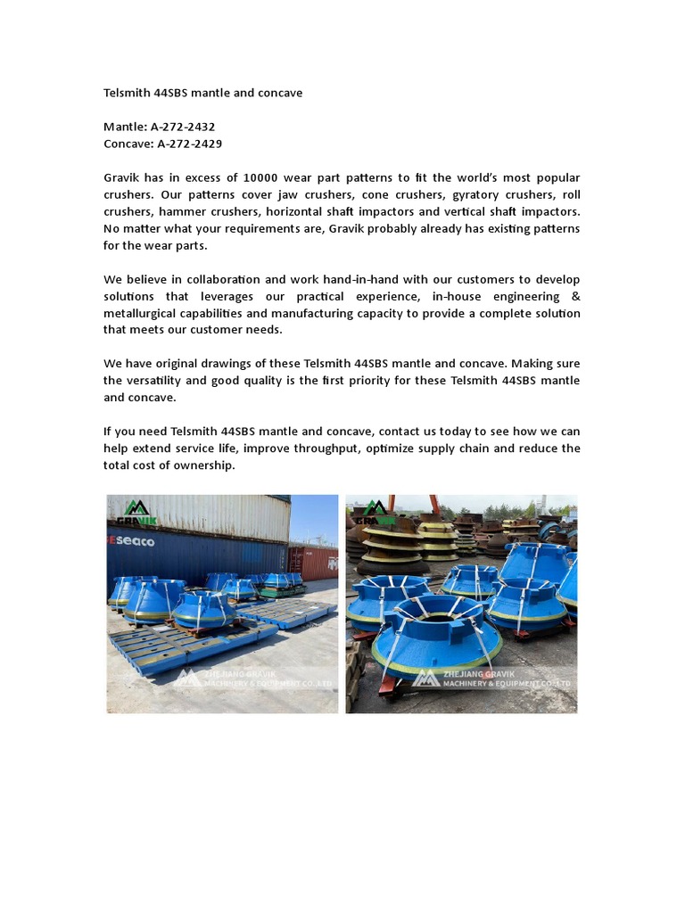 Telsmith 44SBS Mantle and Concave | PDF