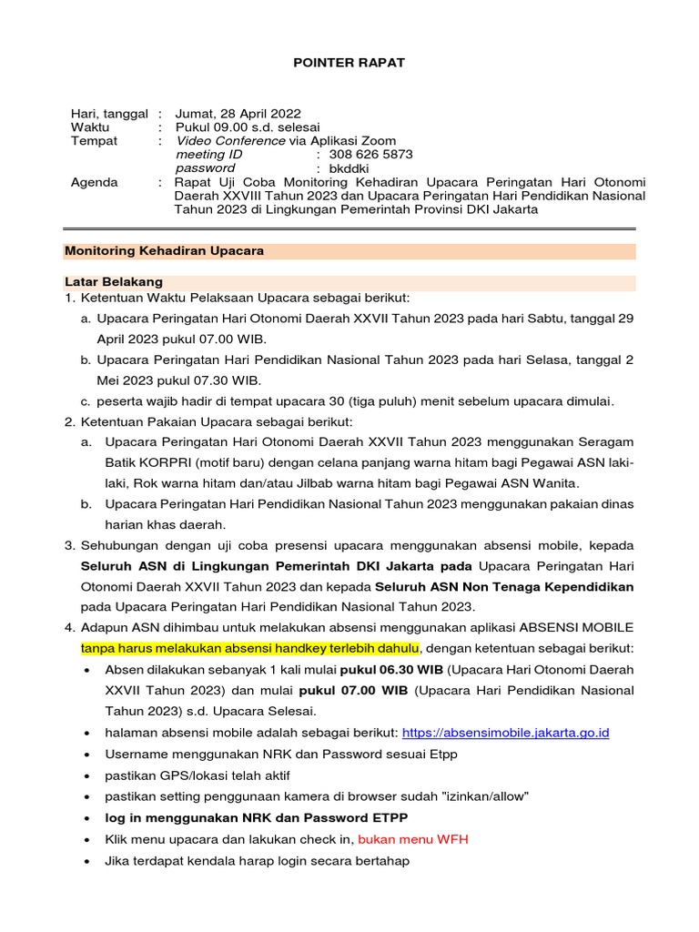 Pointer Rapat Absensi Mobile Hari Otda & Hardiknas | PDF