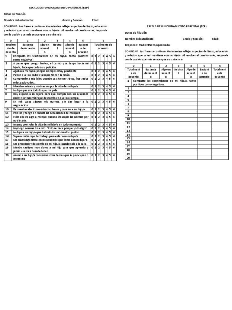 Escala de Funcionamiento Parental - 122243 | PDF