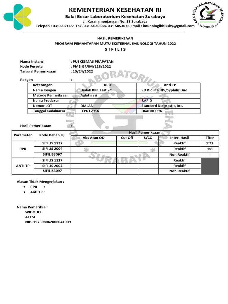 Hasil Pemeriksaan Sifilis | PDF