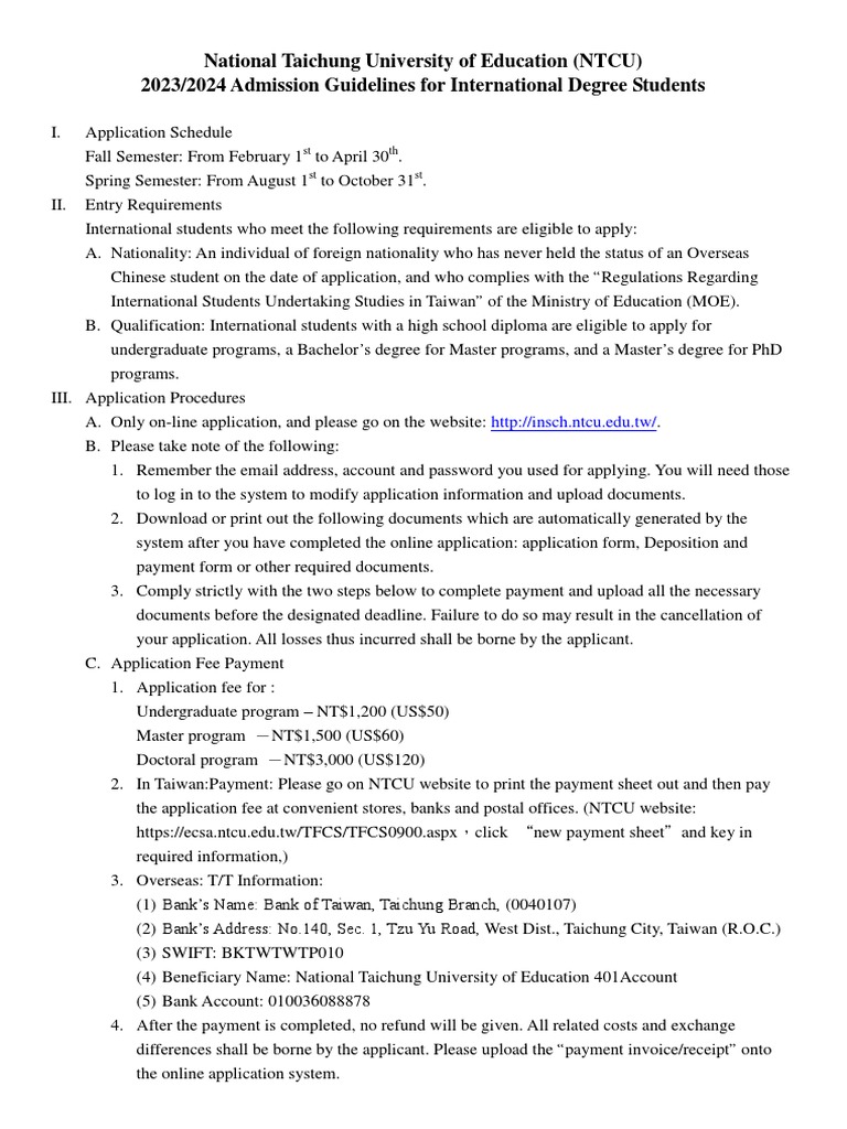 National Taichung University of Education (NTCU) 2023/2024 Admission ...