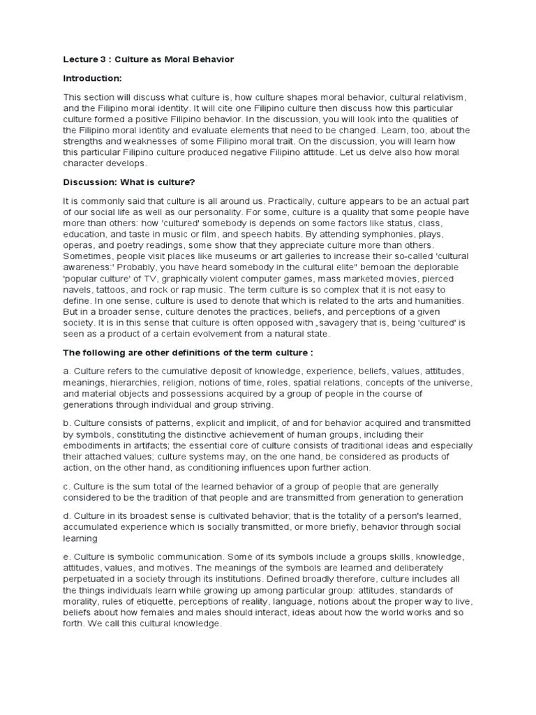 Culture And Moral Behavior Pdf Psychology Psychological Concepts