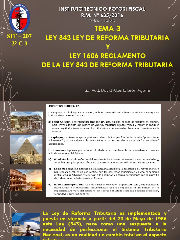 Tema 3 Ley 843 Ley de Reforma Tributaria Y Ley 1606 Reglamento de La Ley 843 de Reforma ...