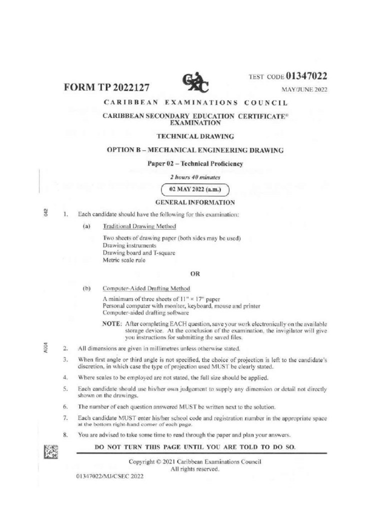 Technical Drawing June 2022 Paper 2 | PDF