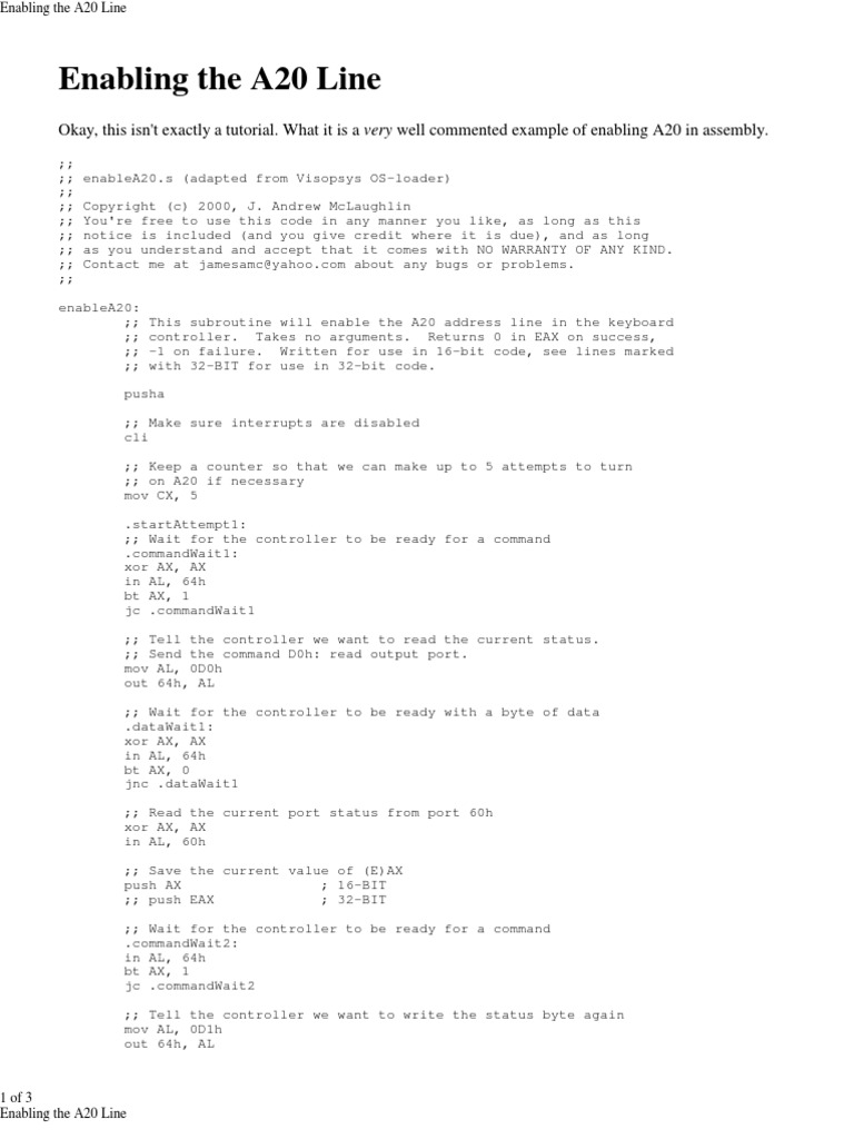 Enabling The A20 Line | PDF | Digital Electronics | Computer Programming
