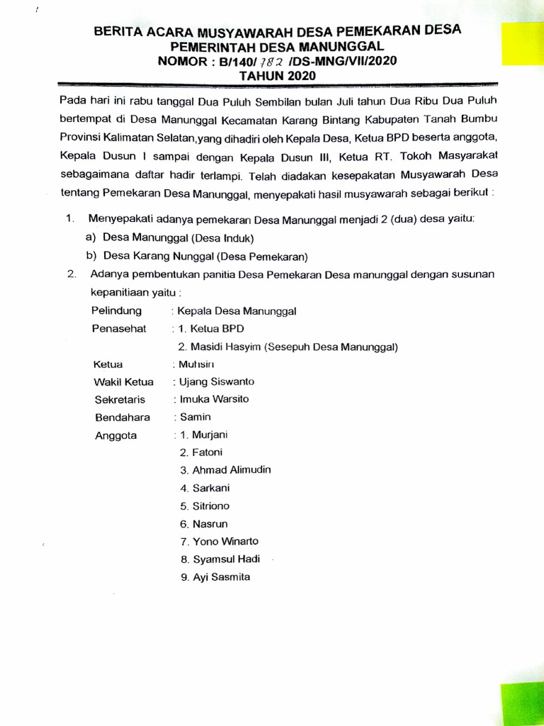 Berita Acara Pemekaran Desa | PDF