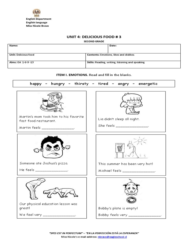 UNIT 4 DELICIOUS FOOD 3 Emotions Likes and Dislikes - 64 - 0 | PDF ...