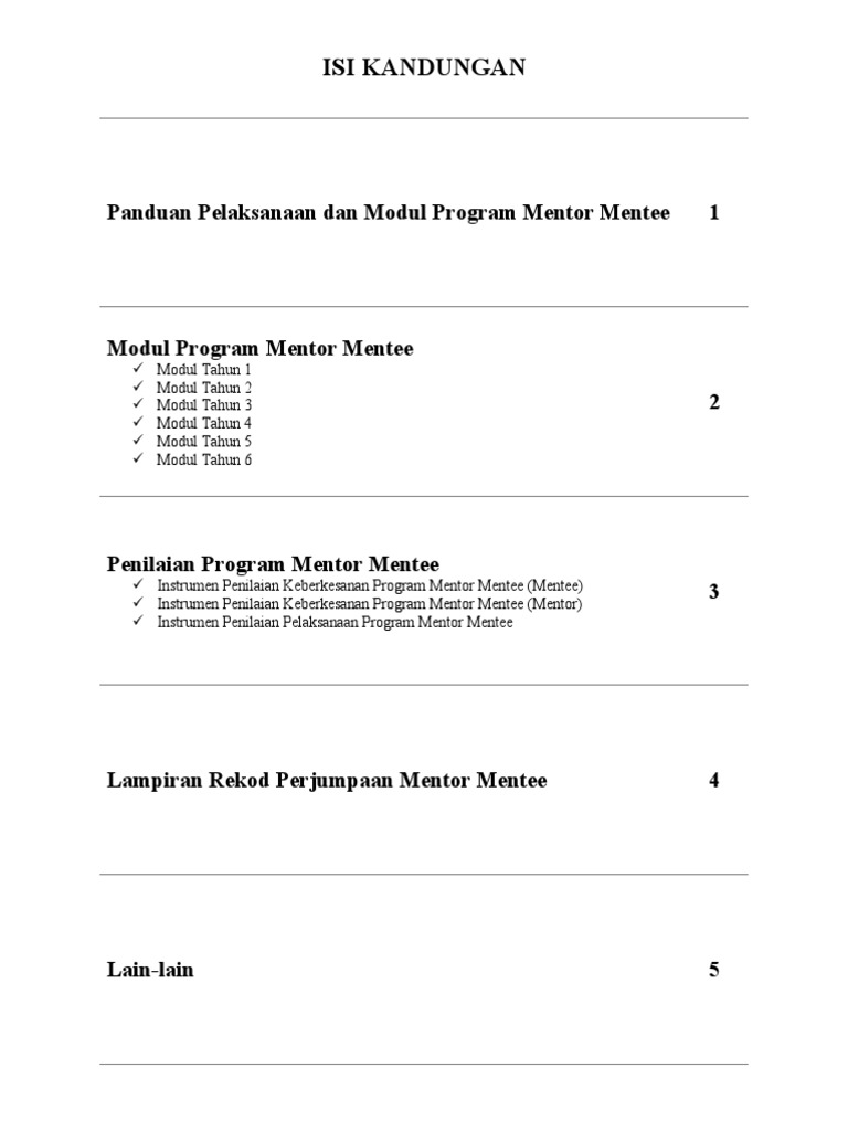 Isi Kandungan: Panduan Pelaksanaan Dan Modul Program Mentor Mentee 1 | PDF | Bisnis ...