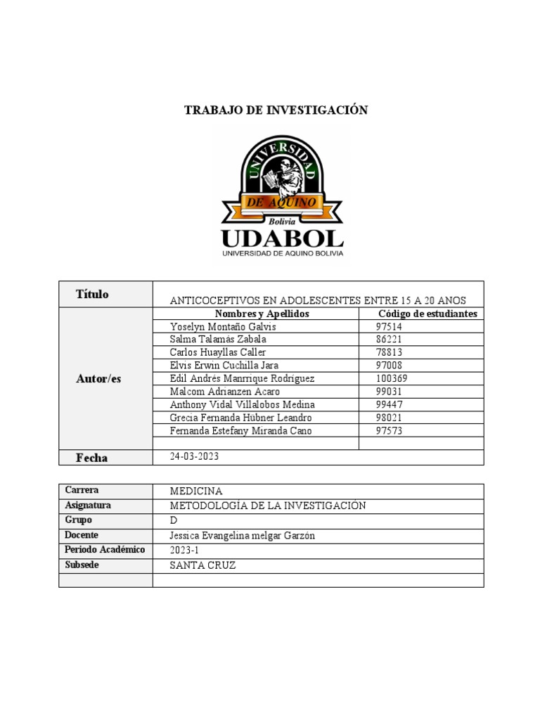 TtRABAJO DE INVESTIGACION DE ANTICONCEPTIVOS | PDF | Control de la ...