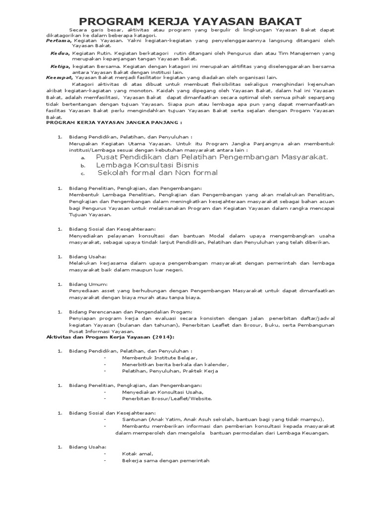 Program Kerja Yayasan | PDF
