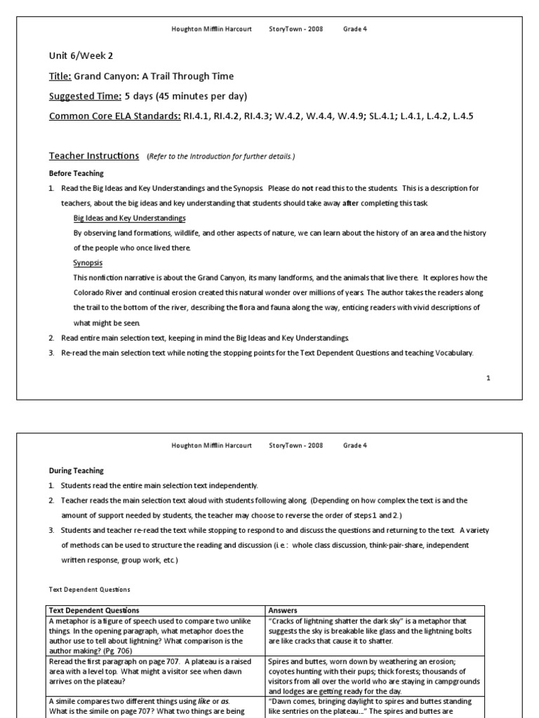 Before Teaching: Houghton Mifflin Harcourt Storytown - 2008 Grade 4 ...