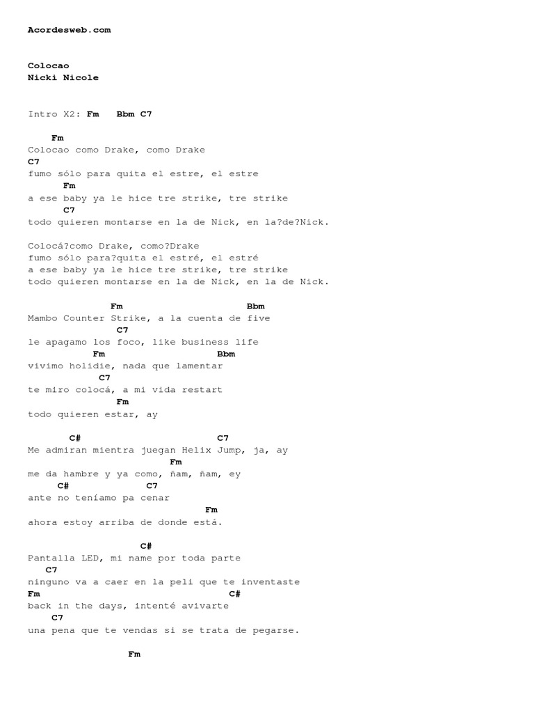 Colocao Nicki Nicole Acordesweb Com | PDF