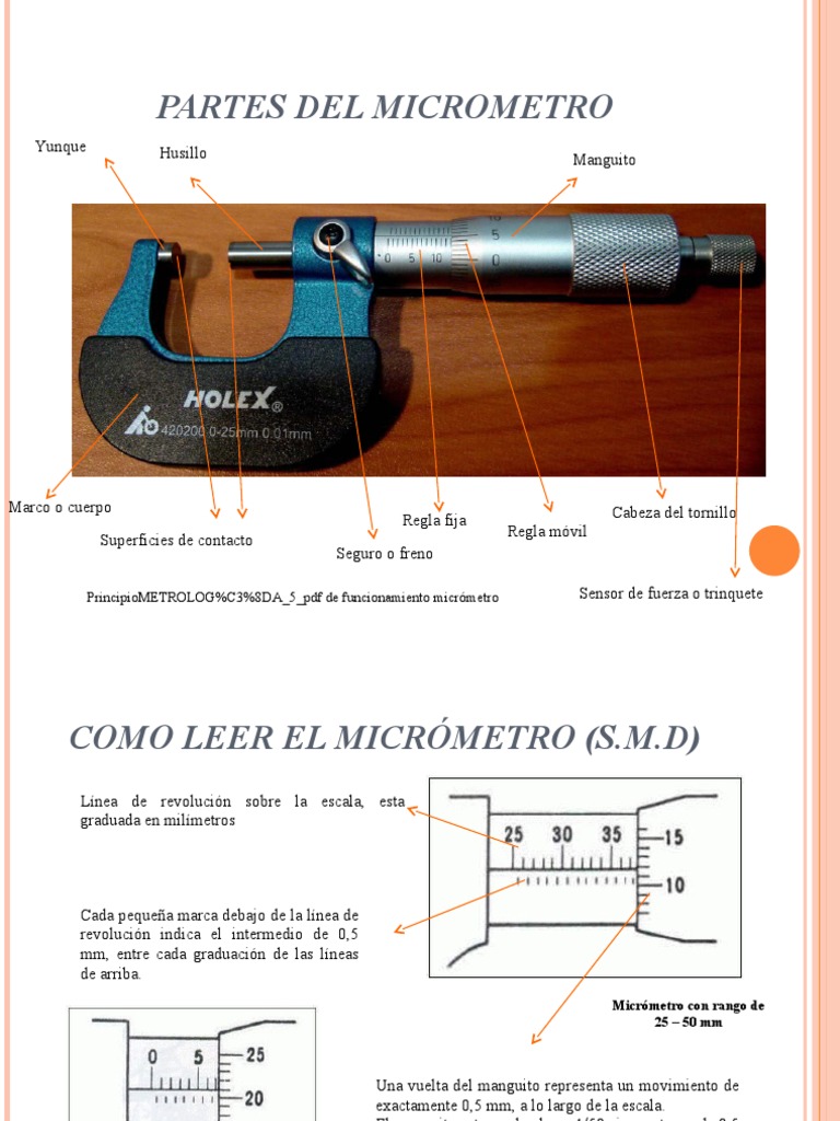 Partes Del Micrometro: Husillo Yunque Manguito | PDF | Distancia ...