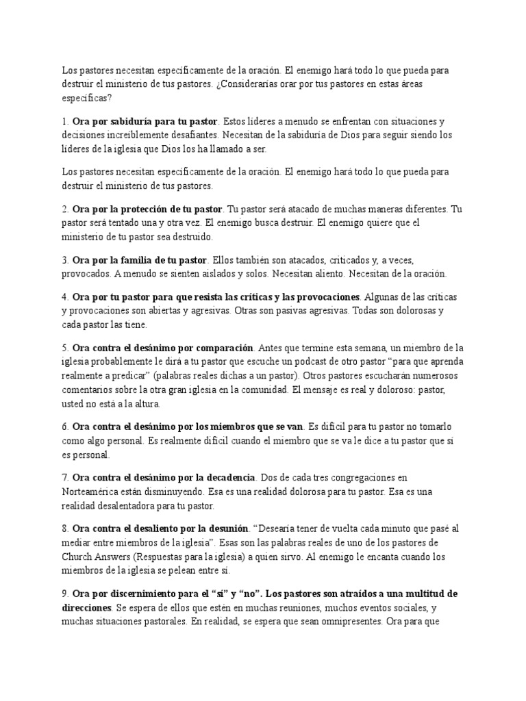 Oracion Por Los Pastores | PDF | Oración
