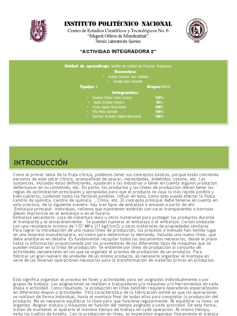 Actividad Integradora 2 - Equipo 9 | PDF | Valoración | Química