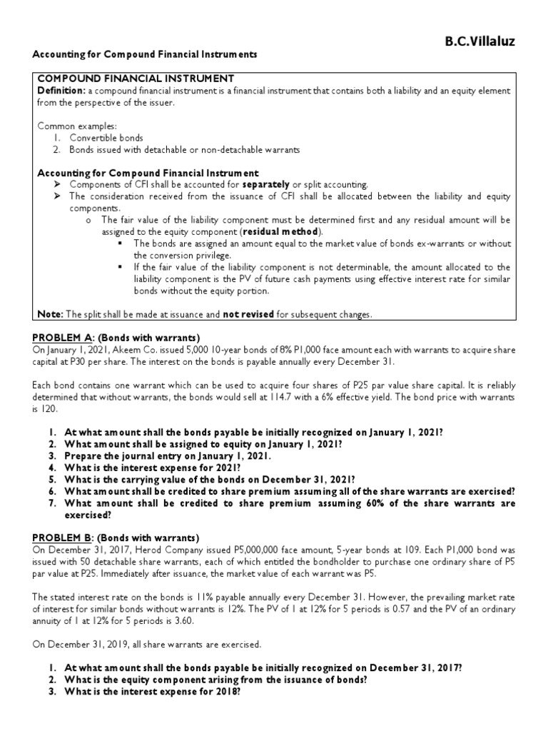 Accounting For Compound Financial Instruments | PDF | Bonds (Finance ...