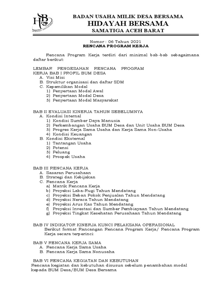 5 Format Rencana Program Kerja BUMDESMA | PDF