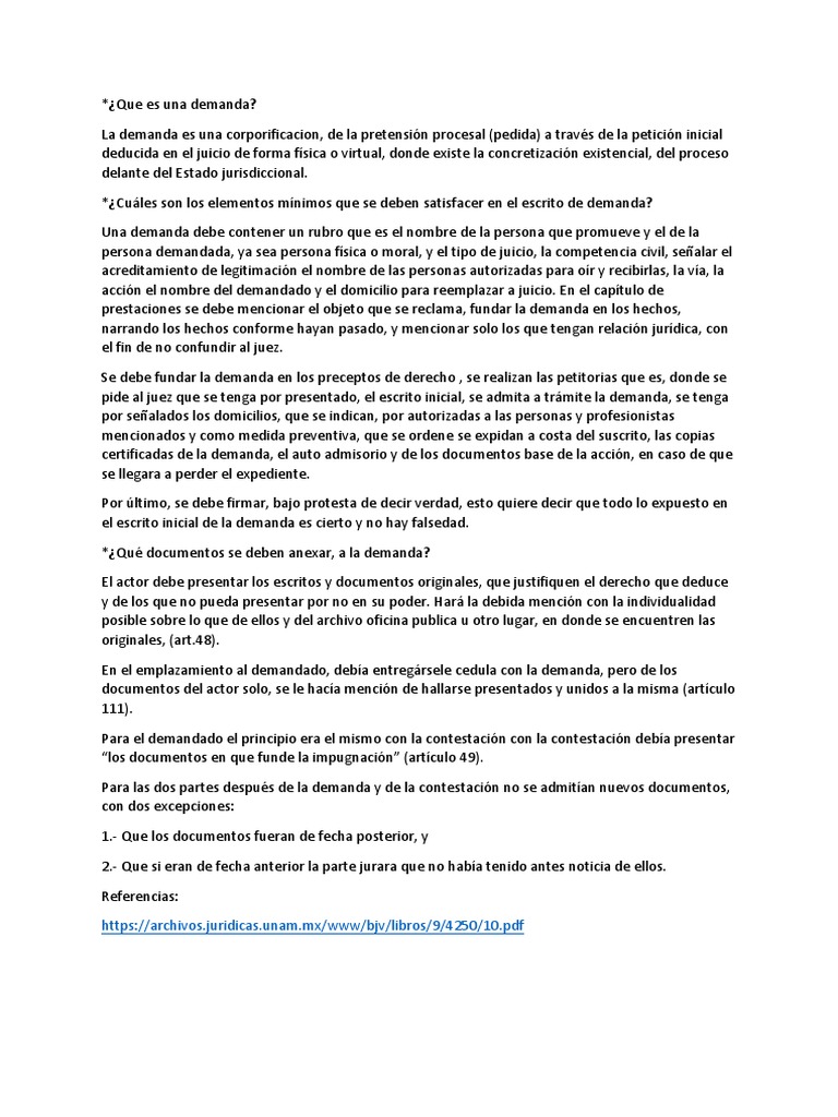 Elementos Clave de una Demanda Legal | PDF | Demanda judicial ...