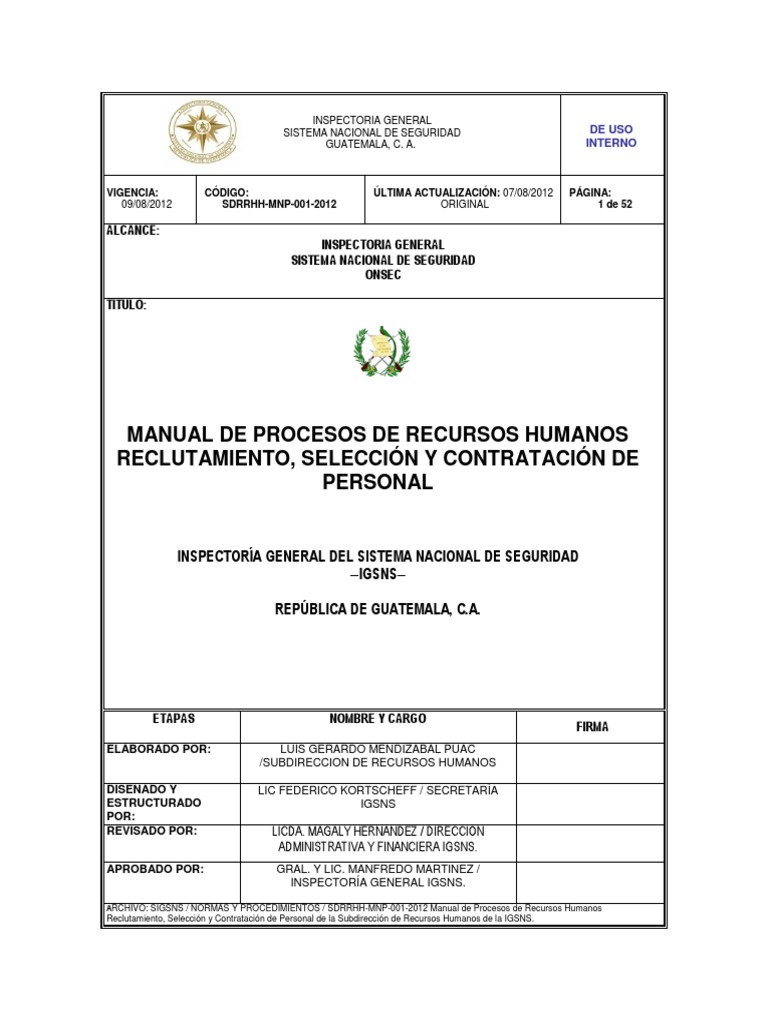 Manual de Procesos de Recursos Humanos Reclutamiento Selección y Contratación de Personal 4 ...