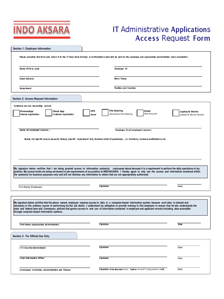 Applications Access Request Form Template Indoaksara | PDF ...