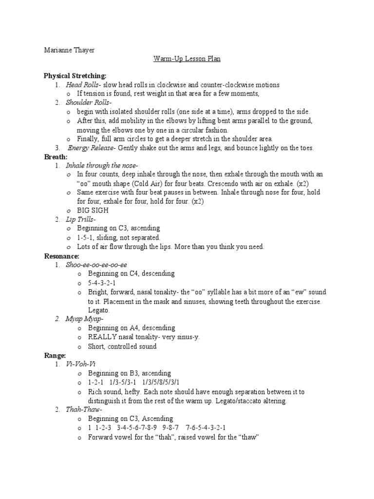 Warm Up Lesson Plan | PDF