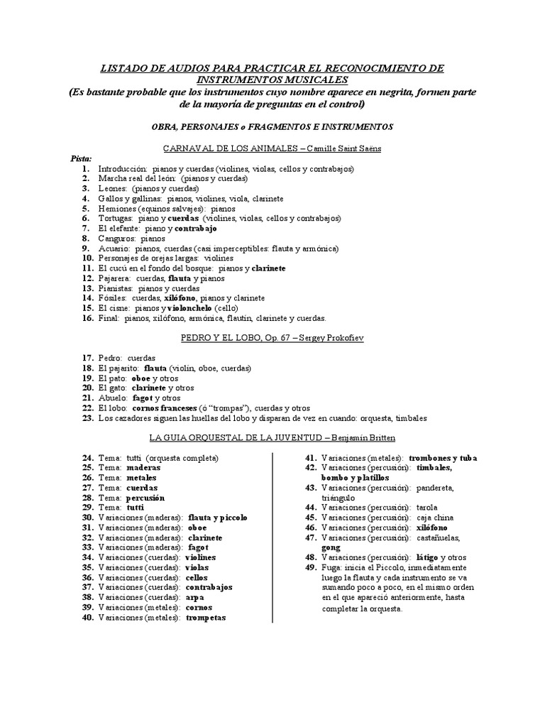 Audios para Reconocer Instrumentos | PDF | Orquestas | Piano