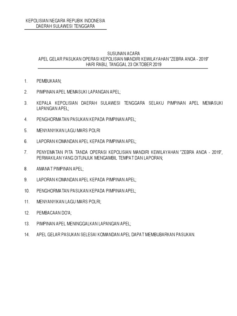 Susunan Acara Apel Gelar Pasukan Ops Keselamatan 2019 Pdf