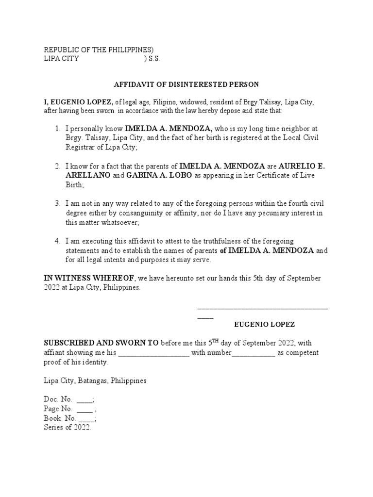 Affidavit parents names | PDF | Affidavit | Evidence