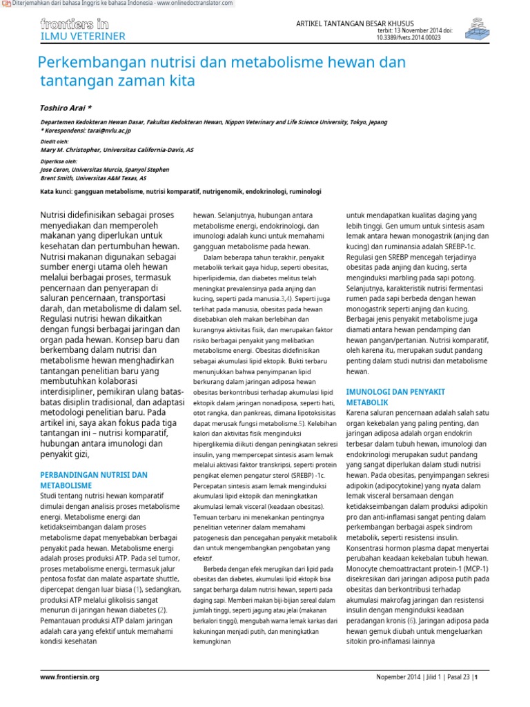 The Development Of Animal Nutrition And Metabolism En Id Pdf