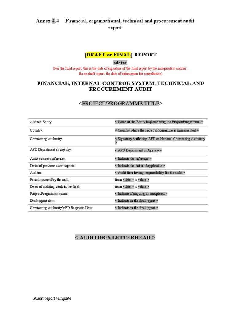 Annex 4.4 Audit Report Template (Model) | Download Free PDF | Auditor's ...