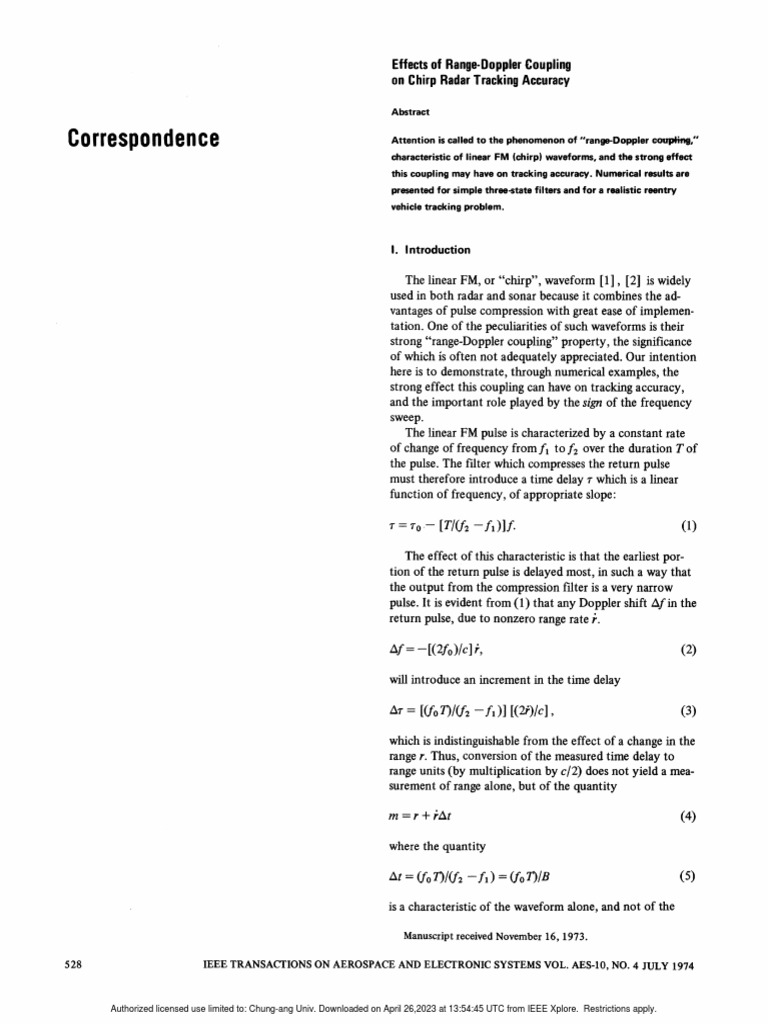 Effects Of Range Doppler Coupling On Chirp Radar Tracking Accuracy Pdf