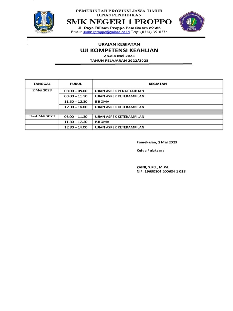 Jadwal Pelaksanaan Ukk | PDF