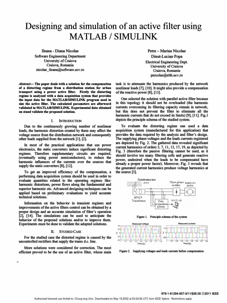 Designing and Simulation of An Active Filter Using MATLAB SIMULINK | PDF | Electronic ...