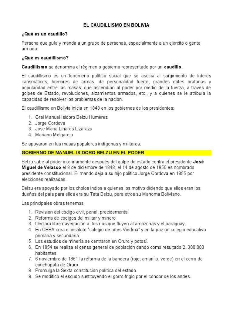 El Caudillismo en Bolivia | PDF