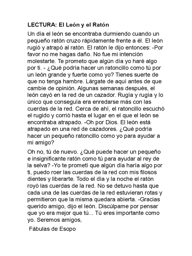 Lectura El Leon Y El Raton Pdf