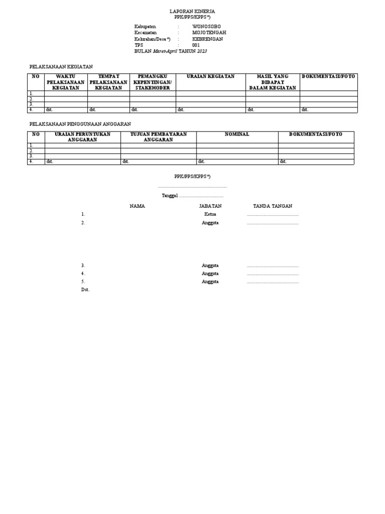 Laporan Kinerja TPS 001 | PDF
