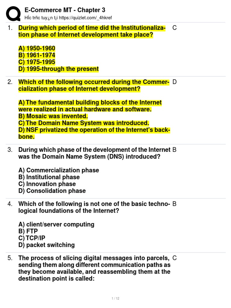 E-Commerce Chapter 3 Quiz | PDF | Internet Protocol Suite | Internet