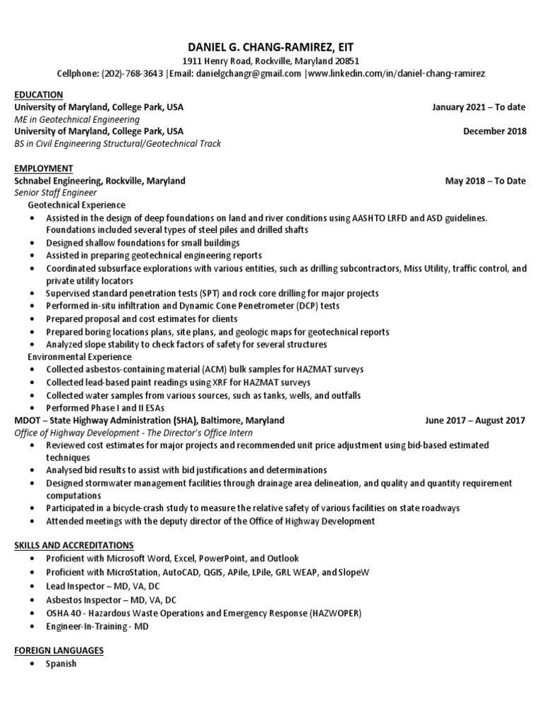 Daniel Chang-Ramirez Resume | PDF | Geotechnical Engineering | Engineering Daniel Chang-Ramirez Resume | PDF | Geotechnical Engineering | Engineering