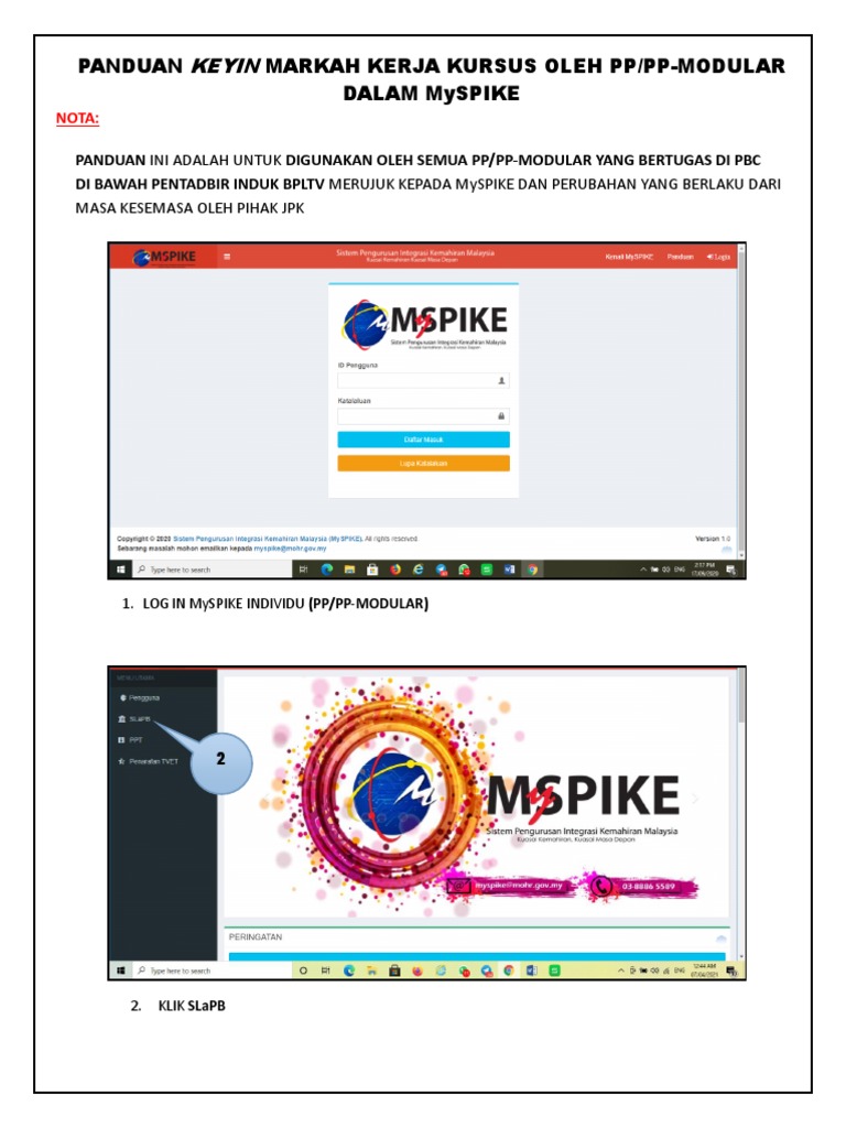 PP-MODULAR KEY IN MARKAH KERJA KURSUS DALAM MySPIKE | PDF