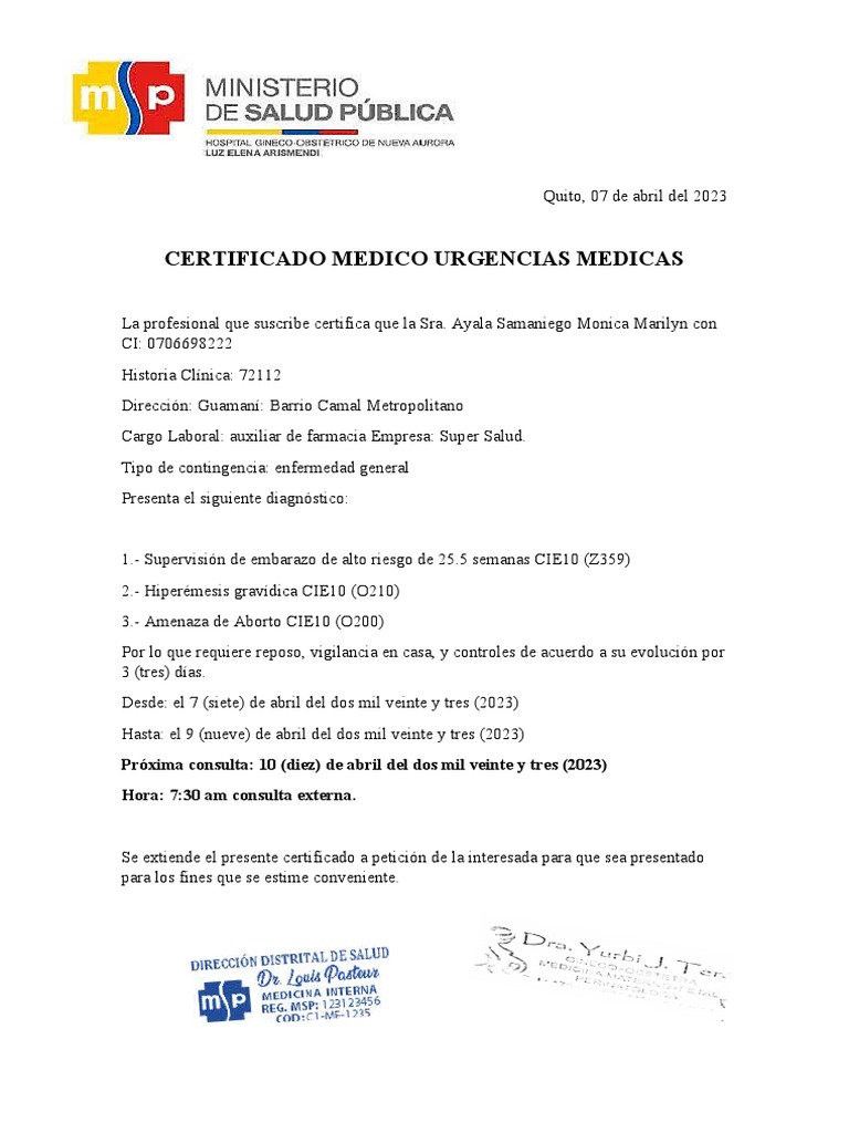 Certificado Medico | PDF