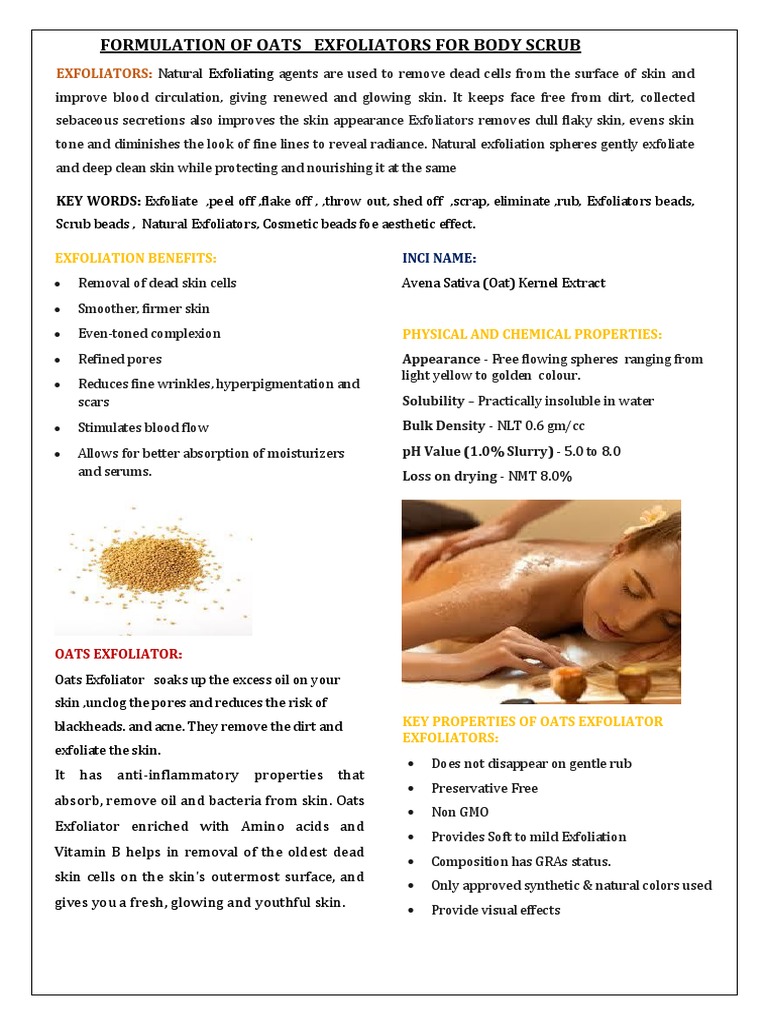 Formulation of Oats Exfoliators For Body Scrub | PDF | Wellness