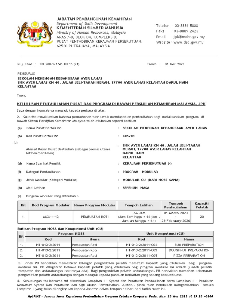 Surat Kelulusan Pentauliahan | PDF
