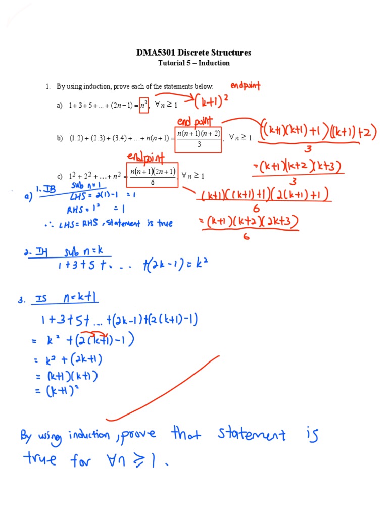 DMA5301 Discrete Structures: Tutorial 5 - Induction | PDF